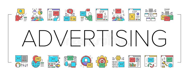 Programmatic Advertising Service Icons Set Vector . Stock Vector ...