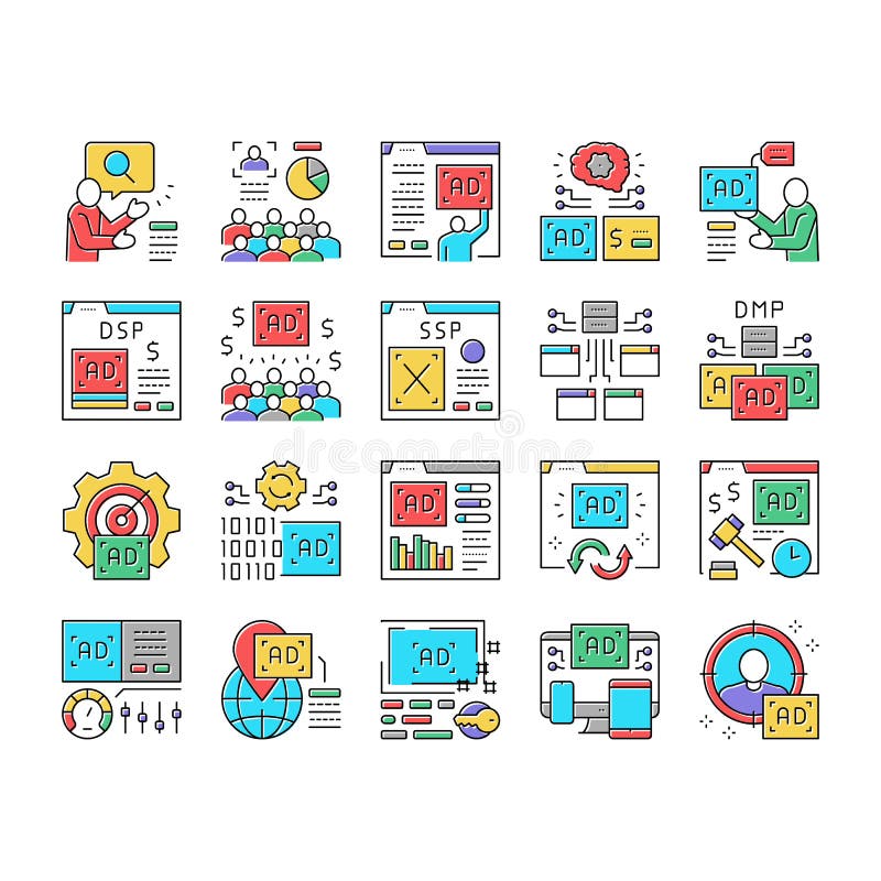 Programmatic Advertising Service Icons Set Vector . Stock Vector ...