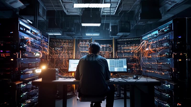 It Specialist Working at His Desk in a Big Data Center Stock Video ...