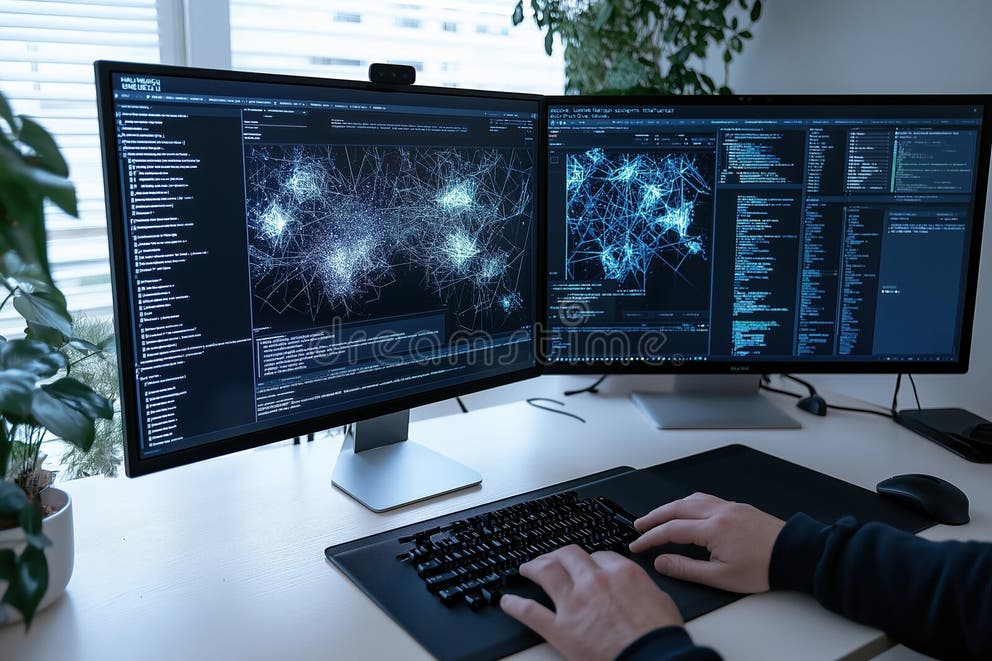 Programmer Analyzing Complex Network Data And Algorithms On Dual 1964