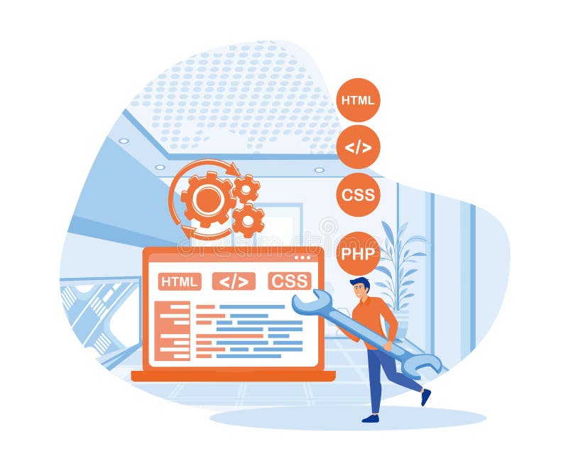 Programmer Cartoon Character Developing Website Coding Stock Vector Illustration Of Flat