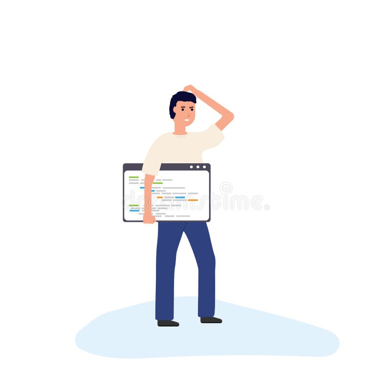 Programmer with Code Thinking Stock Vector - Illustration of casual ...