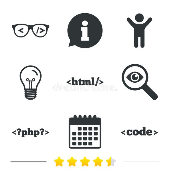 Programmer Coder Glasses Html Markup Language Stock Vector Illustration Of Script