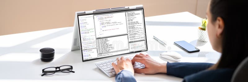 Programmer or Coder at Office Desk Stock Photo - Image of sitting ...