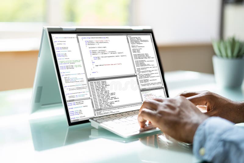Programmer or Coder at Office Desk Stock Photo - Image of debug, hybrid ...