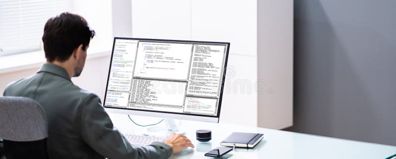 Programmer And Coder Working In The Development Environment Programmer`s Workplace Stock Image 2016