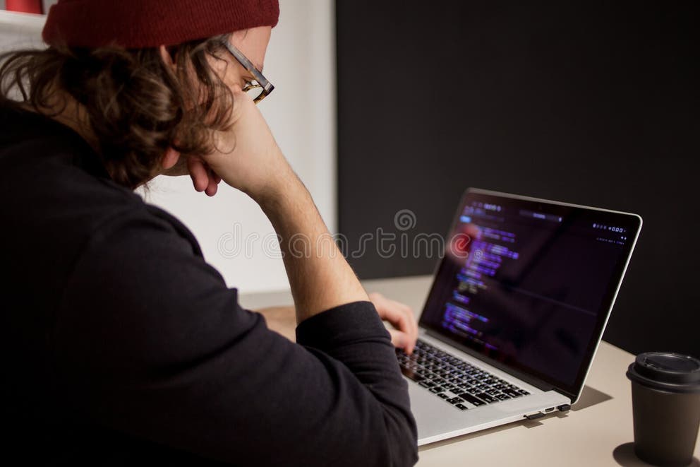 Programmer and Coder Working in the Development Environment. Programmer`s Workplace Stock Image ...