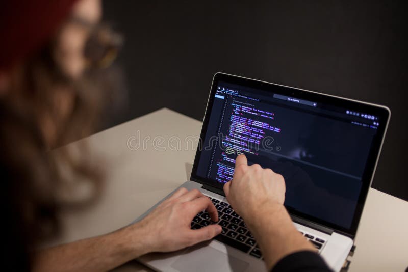 Programmer And Coder Working In The Development Environment Programmer`s Workplace Stock Image