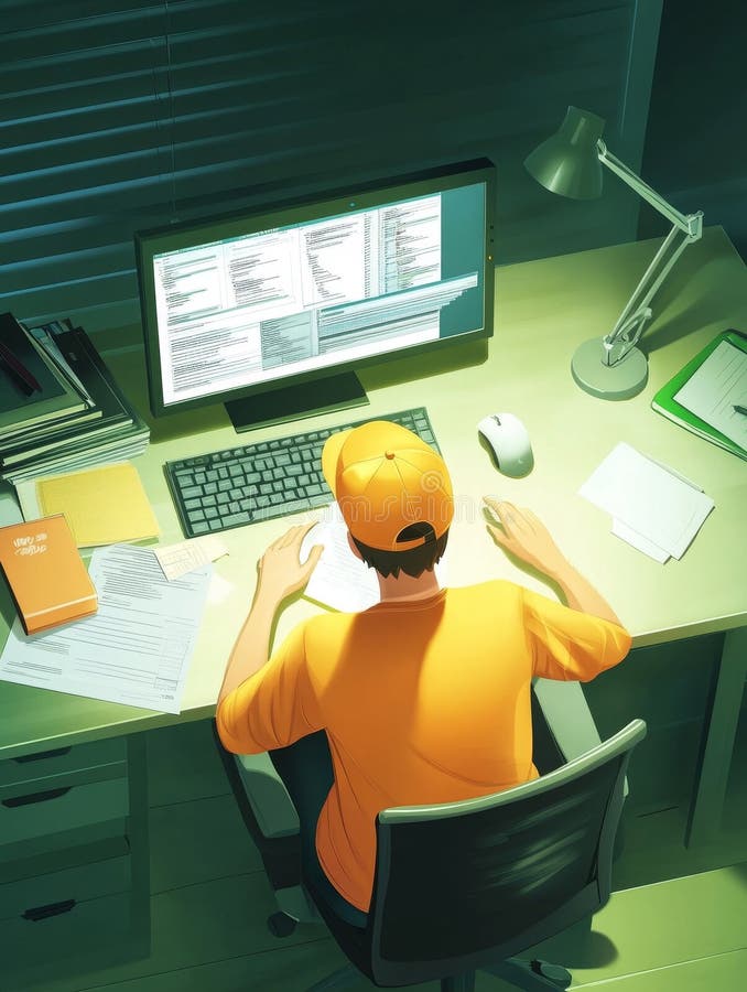 Programmer Codes Software Late Night Debugging a Programmer Works Late ... Programmer Codes Software Late Night Debugging a Programmer Works Late ...