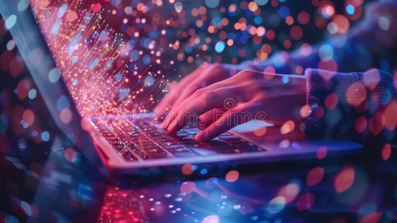 Programmer Coding Ai on Laptop, Futuristic Tech Background, Cloud Computing and Data Engineering ...