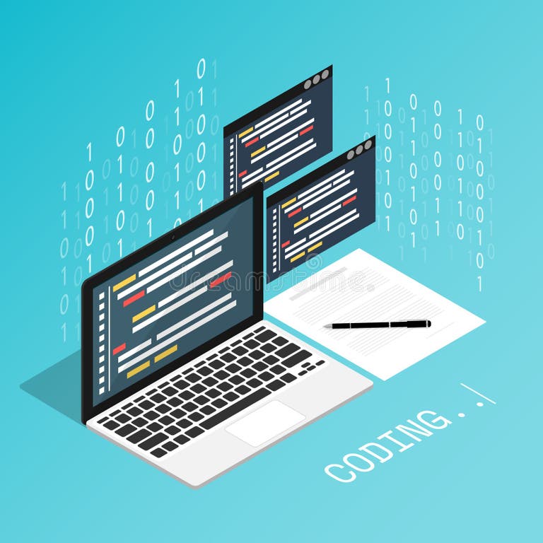 Programmer Coding Binary Computer Isometric Flat Vector Stock Vector - Illustration of html ...