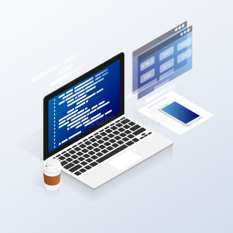 Programmer Coding Binary Computer Isometric Flat Vector Stock Vector - Illustration of ...