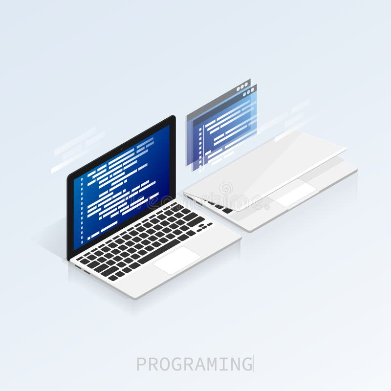 Programmer Coding Binary Computer Isometric Flat Vector Stock Vector Illustration Of Coding