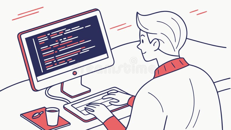 Programmer Coding on a Computer at a Desk, Vector Design Generative AI ...