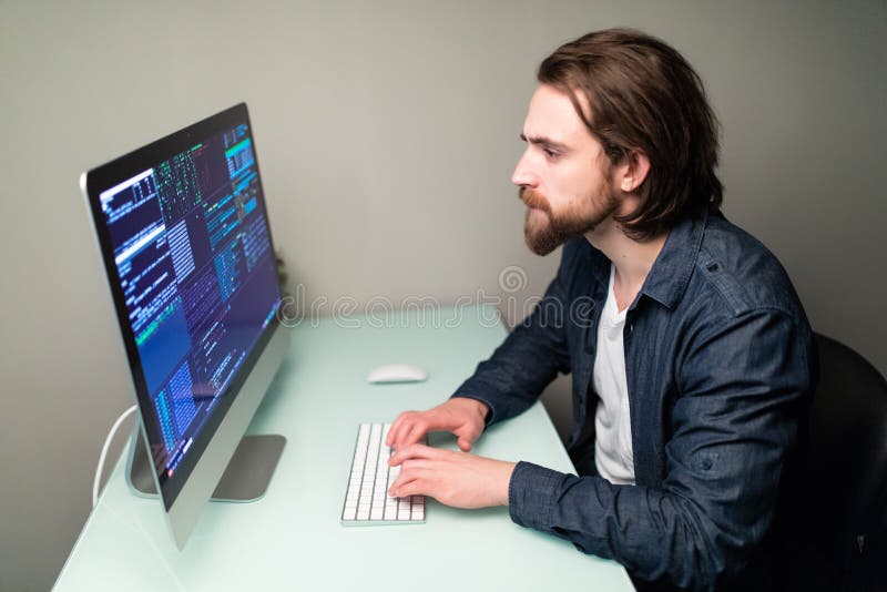 Programmer Coding in the Computer on Office Desk Stock Photo - Image of application, programmer ...