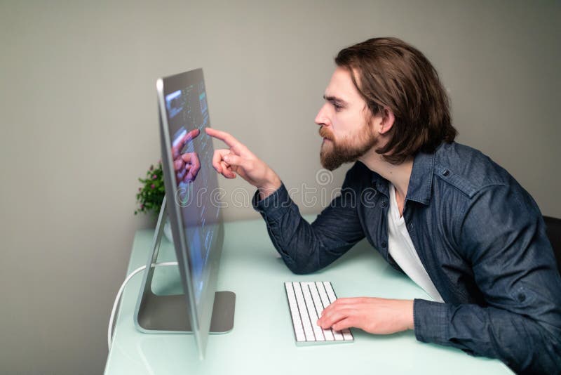 Programmer Coding in the Computer on Office Desk Stock Image - Image of ...