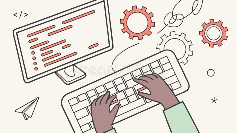 Programmer Coding Computer, Software Development and Digital Workspace Vector Design Generative ...