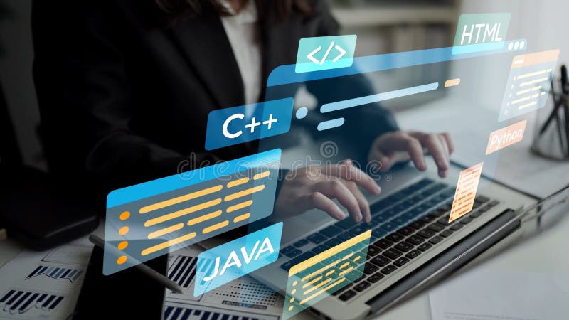 Programmer Coding with Digital Interface and Language Overlays Muxer Stock Photo - Image of ...