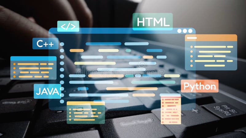 Programmer Coding with Digital Interface and Language Overlays Muxer Stock Illustration ...