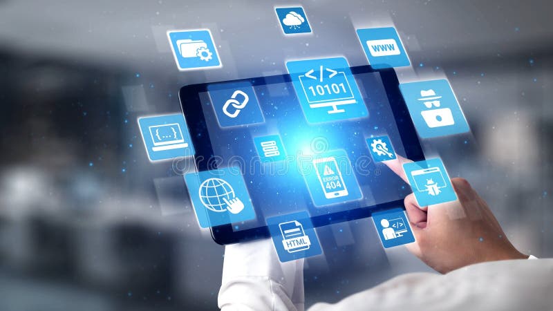 Programmer Coding with Digital Interface and Language Overlays Spire Stock Illustration ...