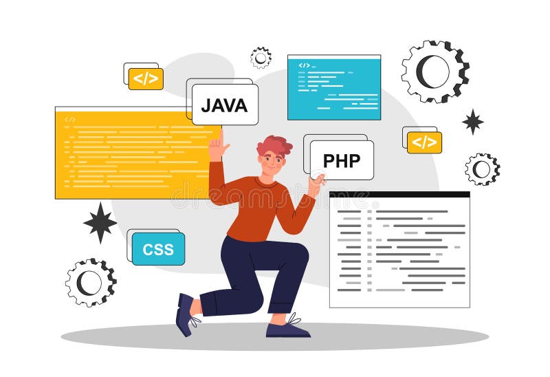 Programmer Learning Different Programming Languages Stock Vector ...