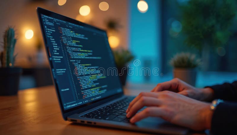 Programmer Coding on Laptop. Software Development, Web Design Concept. Developer Works with Code ...