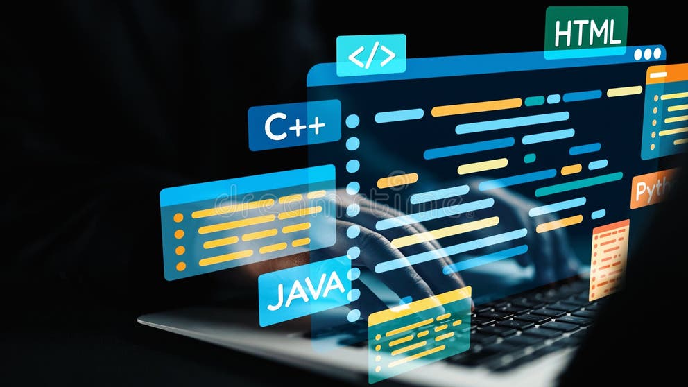 Programmer Coding on Laptop with Various Programming Language ...