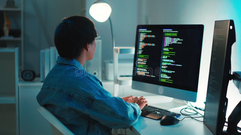 Programmer Typing Code on Dual Screen for Development and Debugging Stock Video - Video of ...