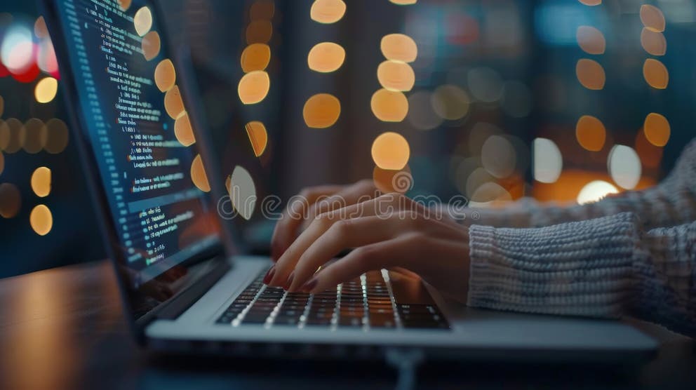 A Programmer Coding at Night. AI Generated Stock Image - Image of woman ...