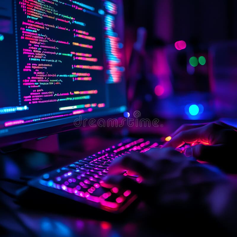 Programmer Coding at Night on Computer Keyboard Stock Illustration - Illustration of typing ...