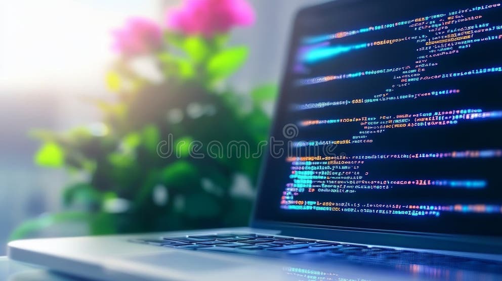 A Programmer Coding on a PC Screen in a Bright Sunny Morning ...