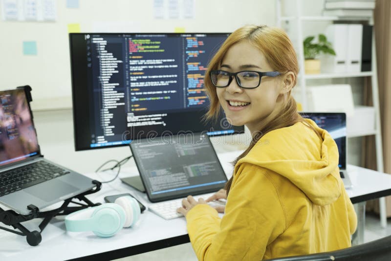 Programmer Is Coding And Programming Software Stock Image Image Of