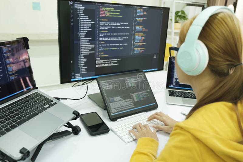 Programmer is Coding and Programming Software. Stock Image - Image of network, application ...