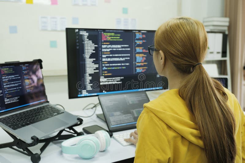 Programmer Is Coding And Programming Software Stock Image Image Of 3475