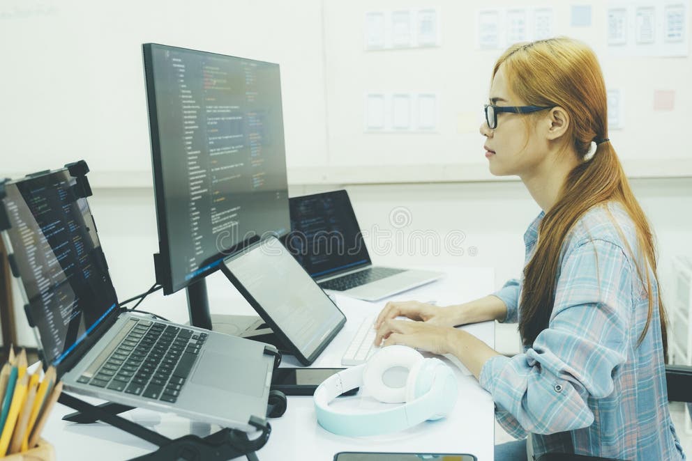 Programmer is Coding and Programming Software. Stock Photo - Image of ...