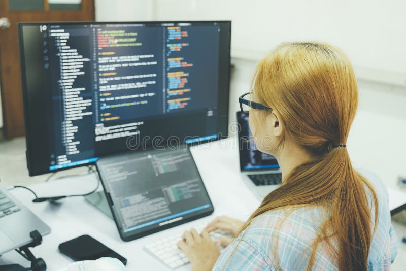 Programmer is Coding and Programming Software. Stock Photo - Image of ...