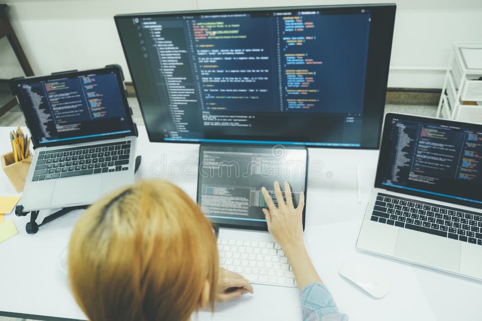 Programmer is Coding and Programming Software. Stock Photo - Image of ...