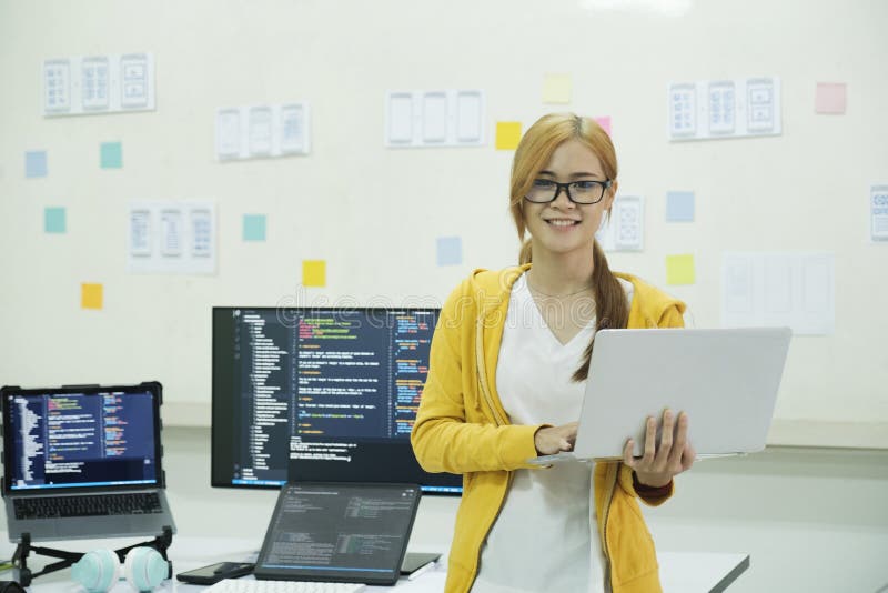 Programmer Is Coding And Programming Software Stock Image Image Of