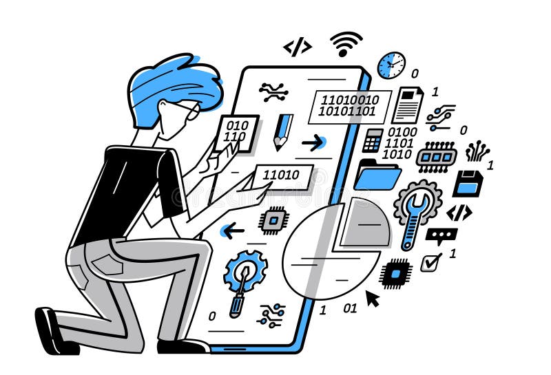 Programmer Is Coding And Repairing Some Applications On Phone Vector 1450