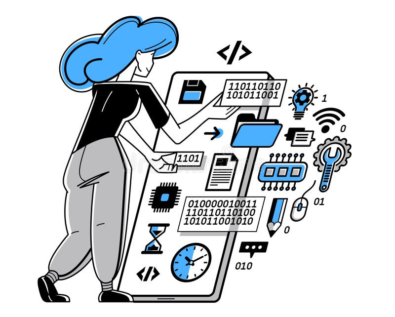Programmer Is Coding And Repairing Some Applications On Phone Vector