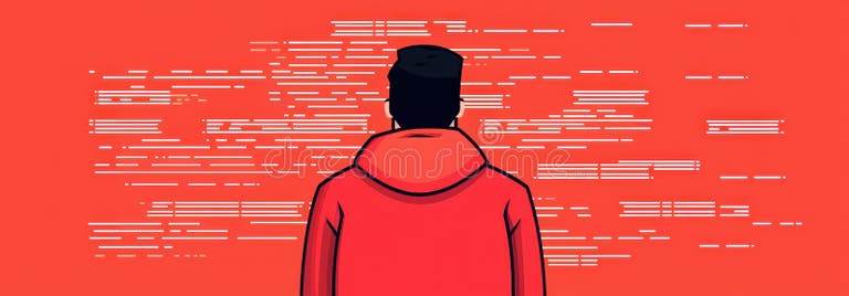 Programmer Coding Software Developer Back View Red Hoodie Code Lines ...