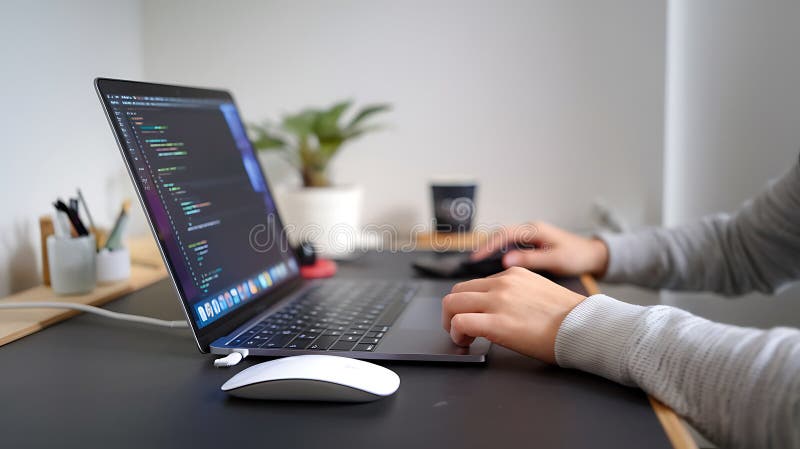 Programmer Coding Software Development Laptop Workspace Modern Technology Stock Illustration ...
