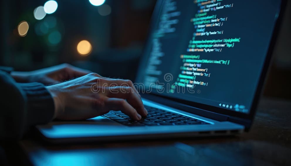 Programmer Coding Software, Working Laptop. Developer Writes Javascript ...