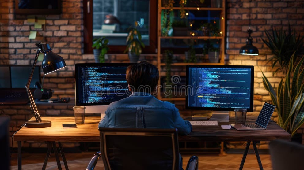 The Programmer Coding Workspace. AI Generated Stock Photo - Image of ...