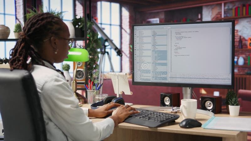 Programmer At Computer Desk Coding Creating Software Stock Footage