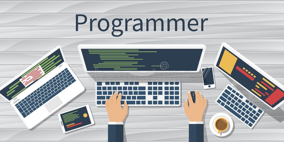 Programmer At Computer Vector Stock Vector Illustration Of Desk Internet 97709659