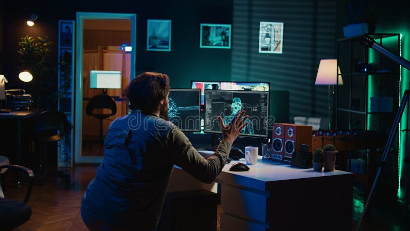 Crazy Computer Scientist Doing Worshiping Reverence in Front of Self Aware AI Stock Photo ...