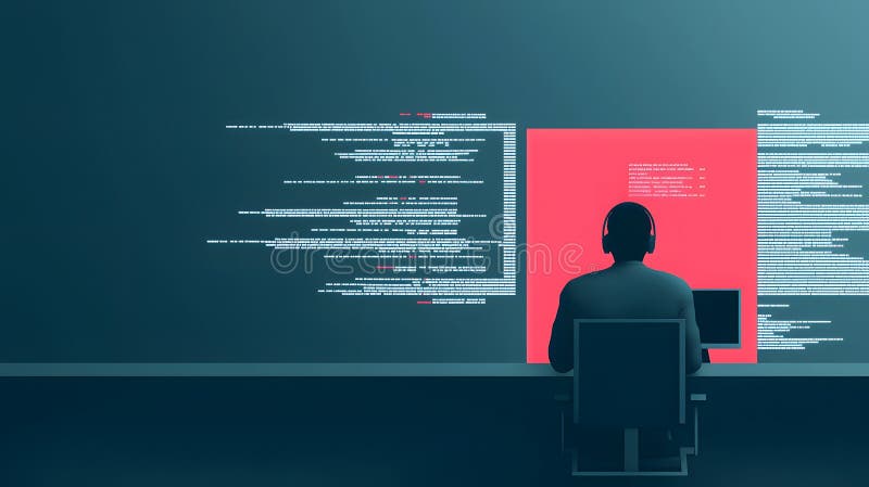 Programmer In A Dark Room Working On Coding Projects With Colorful
