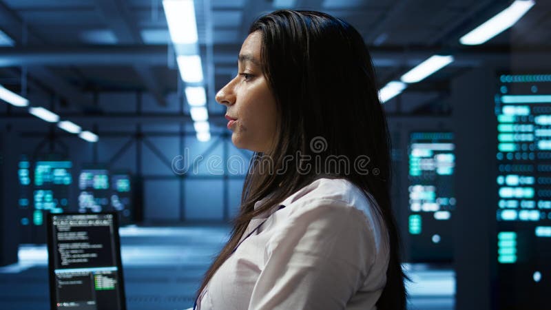 Programmer In Data Center Typing On Computer Keyboard Stock Image Image Of Working Computer