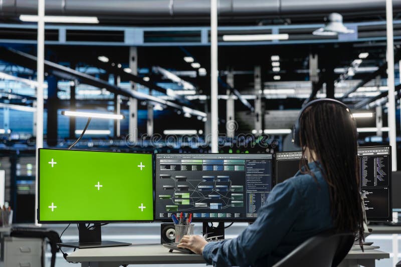 Programmer in Data Center Using Isolated Screen Computer To Check Equipment Stock Photo - Image ...